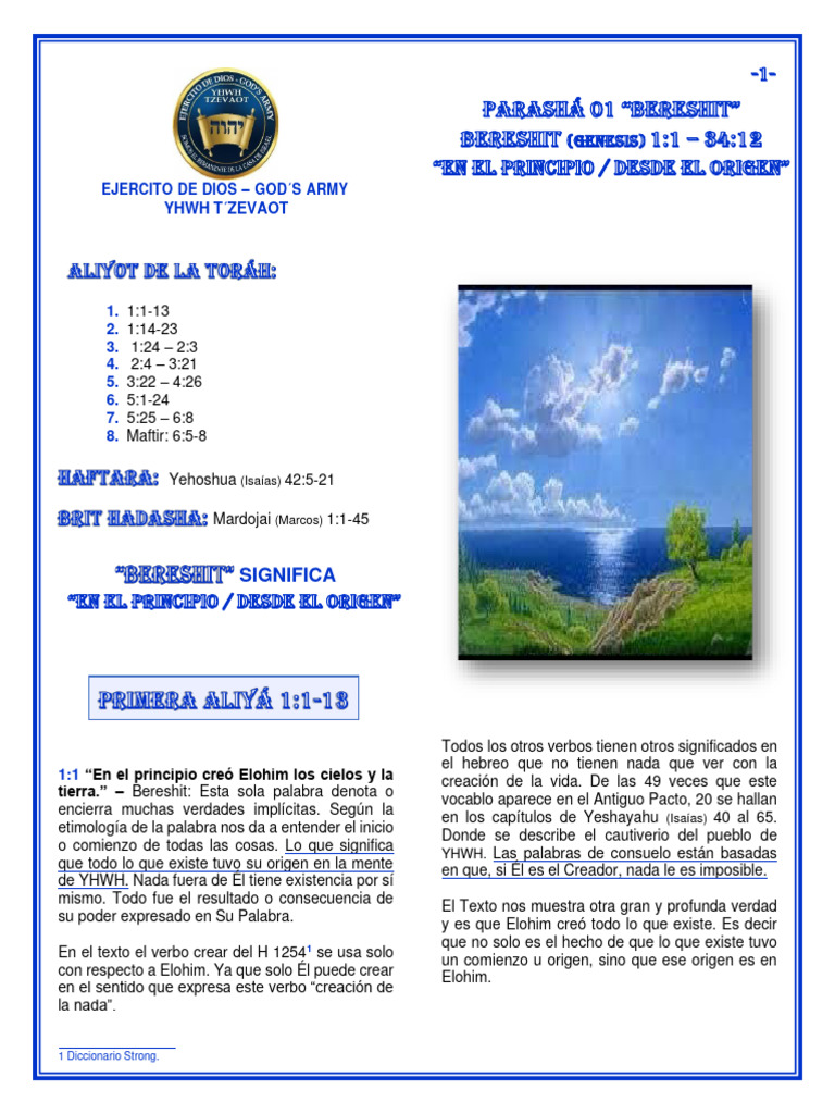 Parashá 01 Bereshit PDF | PDF | Libro del Génesis | Tetragrammaton