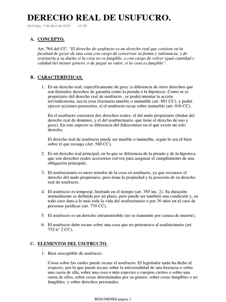 Usufructo: Concepto y Características | PDF | Propiedad | Ley de hipotecas