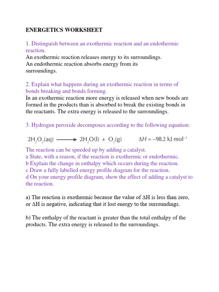 Topic 1 Energetics Worksheet | Download Free PDF | Chemical Reactions ...