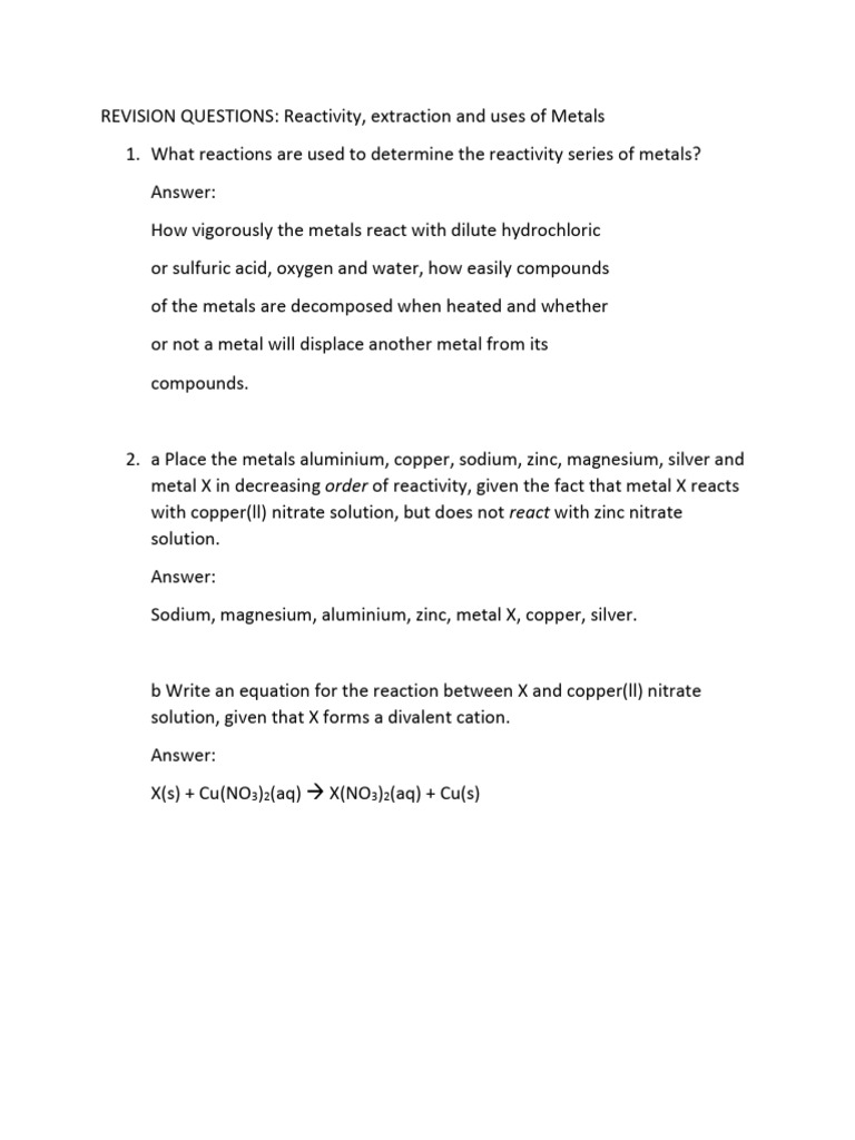 Topic 4, 5 & 10 Metals Worksheet | PDF | Rust | Corrosion