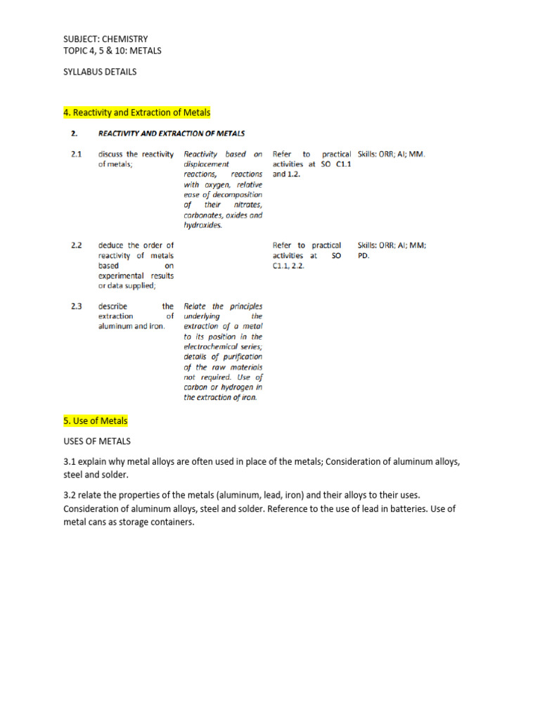 Topic 4, 5 & 10 Metals Solution | PDF | Metals | Alloy