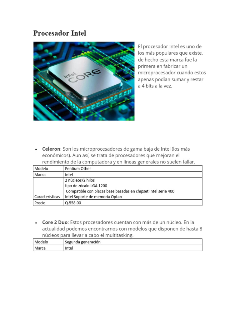 Procesador Intel | PDF | Microprocesador | Disco duro