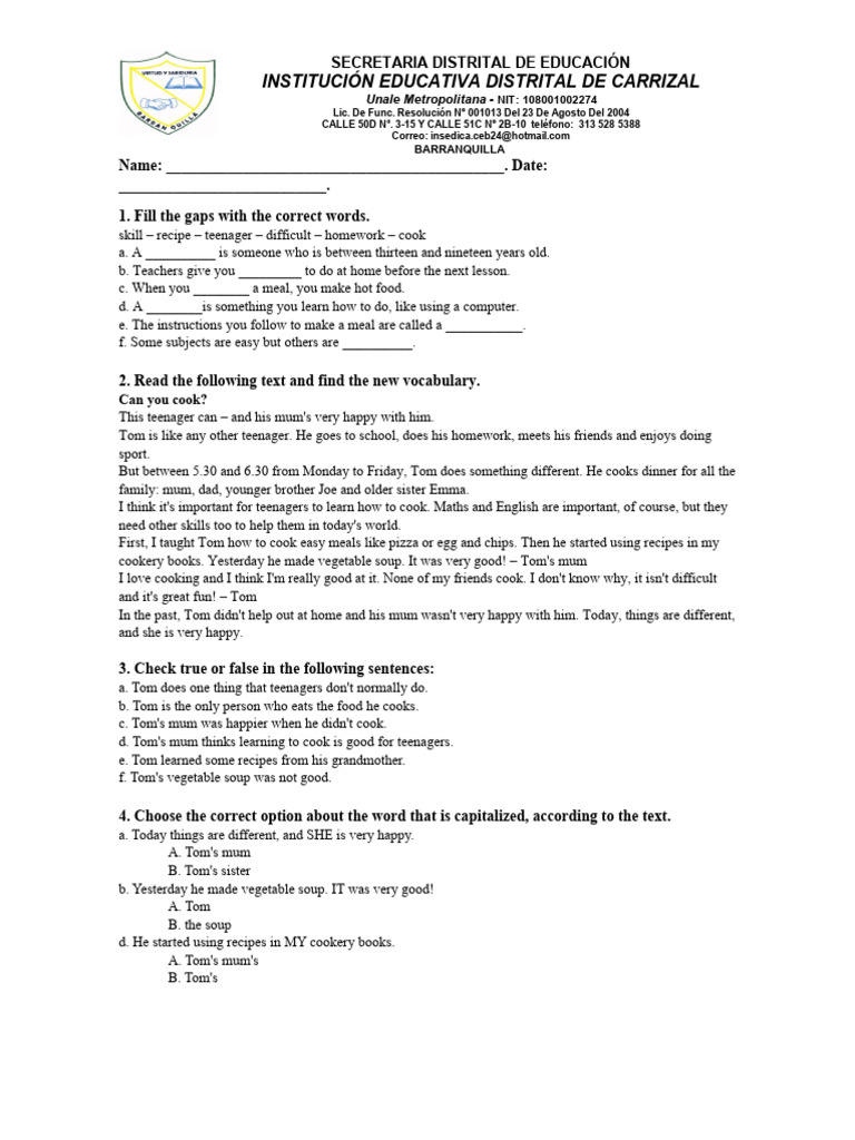 Last Chance Assessment 9B | PDF | Recipe | Cooking