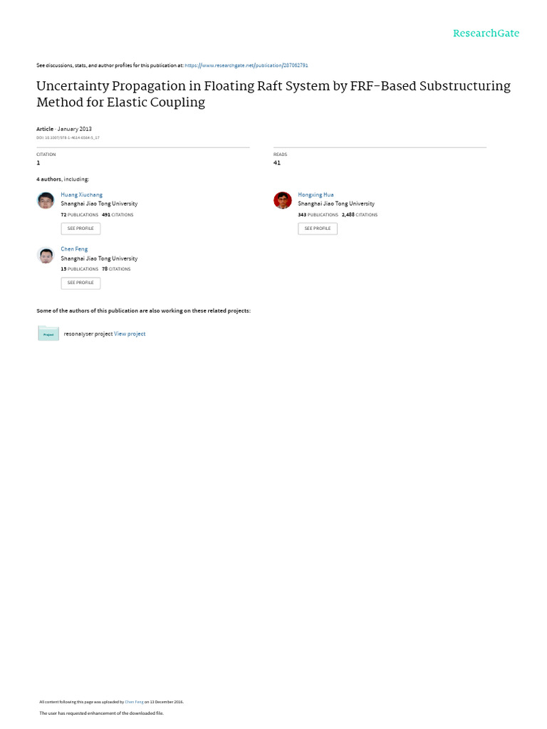 Uncertainty Propagation in Floating Raft System by FRF-Based Substructuring Method For Elastic ...