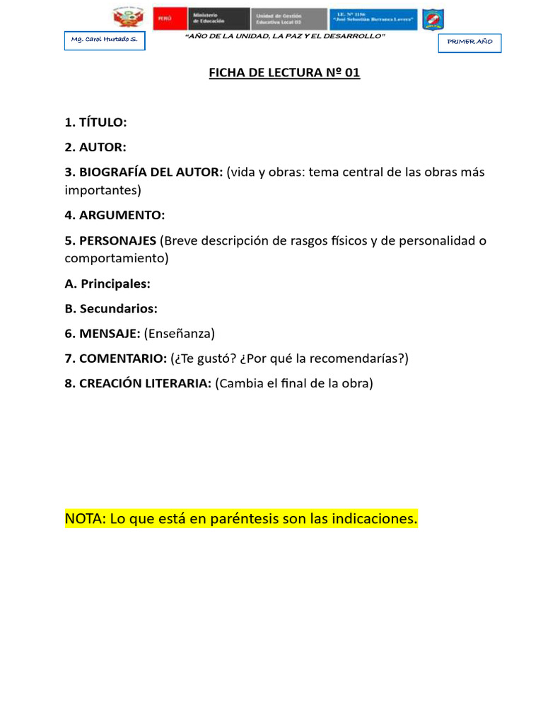 FICHA DE LECTURA 1ERO (4) | PDF