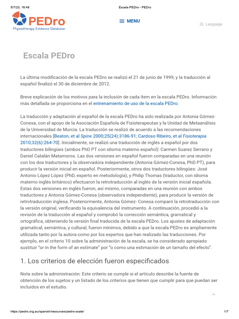 Escala PEDro: Guía y Traducción en Español | PDF | Estadísticas ...