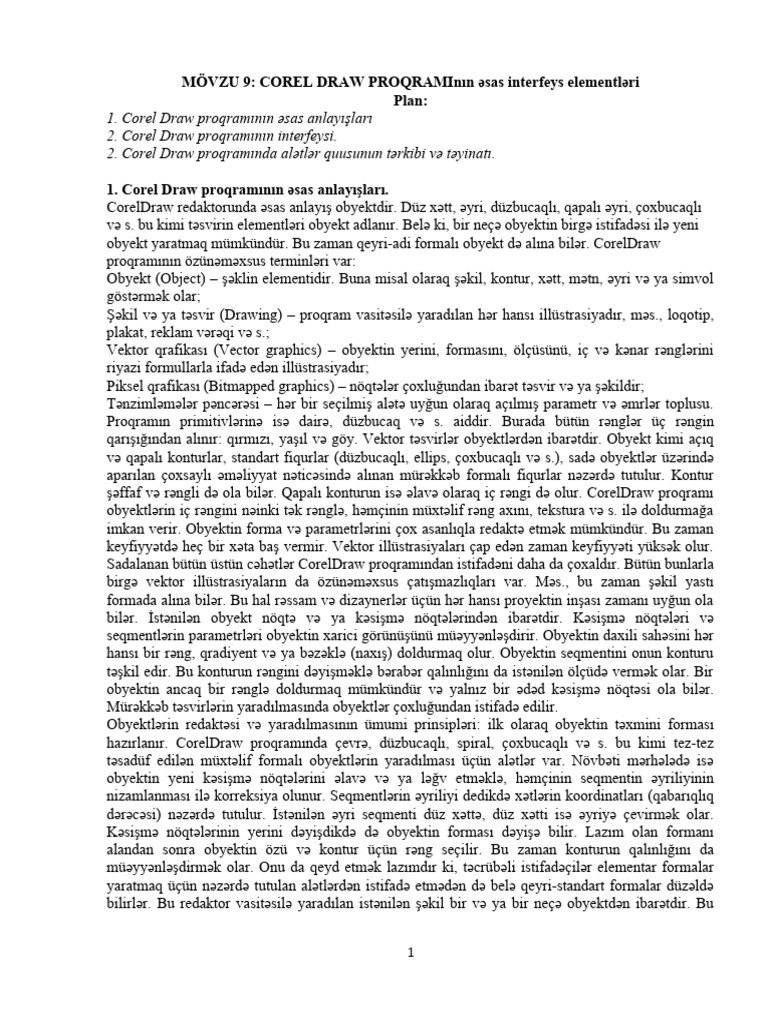 Muhazire 9. Corel Draw Proqramının Interfeysi. | PDF