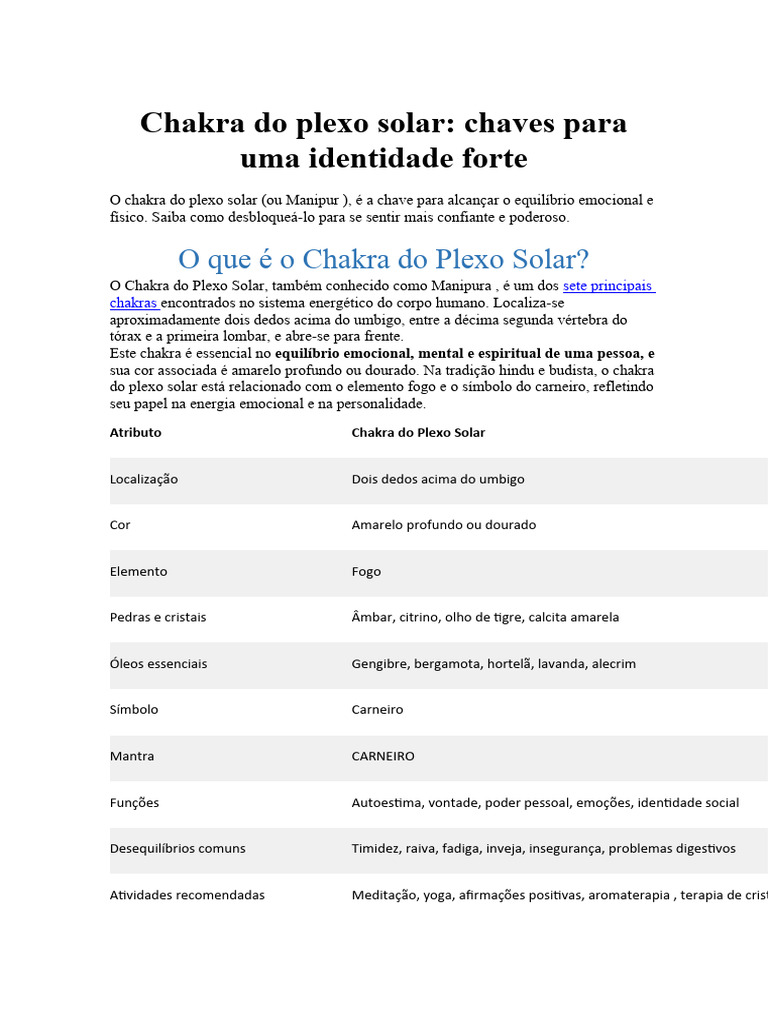 3 Chakra Do Plexo Solar | PDF | Chacra | Emoções