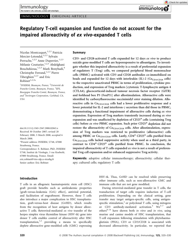 Immunology - 2008 - Montcuquet - Regulatory T Cell Expansion and Function Do Not Account For The ...