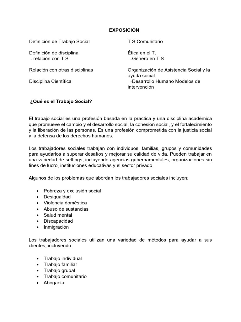 Definición y Rol del Trabajo Social | PDF | Trabajo Social | Sicología