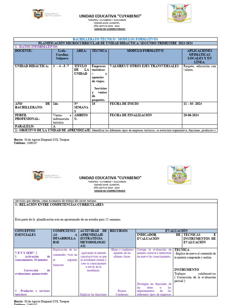 Planificacion VPT y SRVT 2 Trimestre 3 | PDF | Evaluación | Turismo