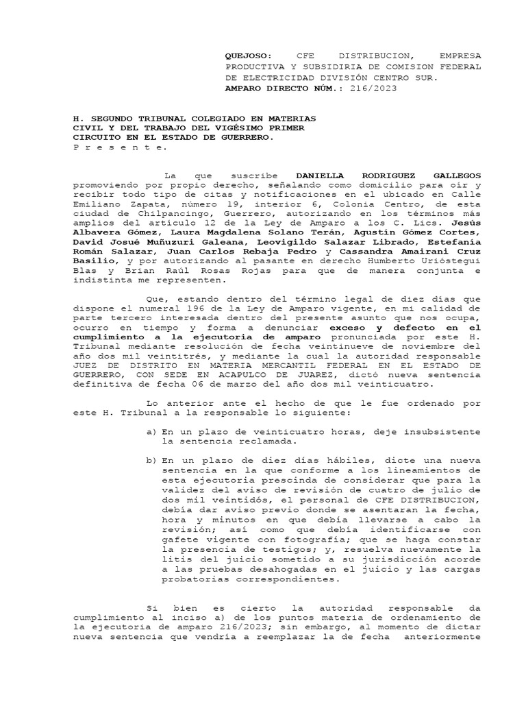 Denuncia de Exceso y Defecto. en El Cumplimiento A Ejecutoria | PDF | Caso de ley | Sentencia (ley)