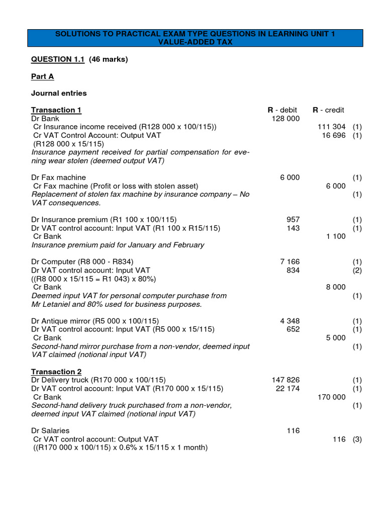 LU1 - Practical Questions - VAT Solutions | PDF | Value Added Tax ...