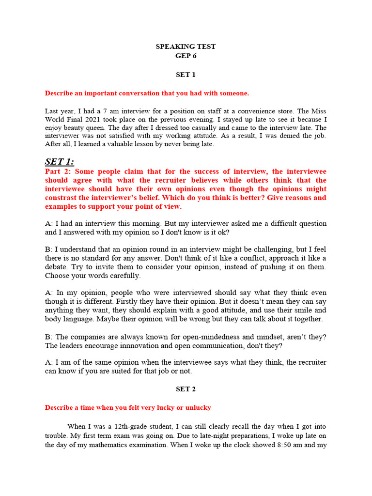 GEP 6 Speaking Test | PDF