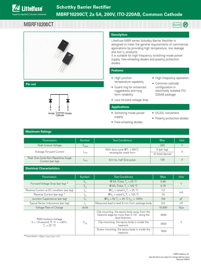 Littelfuse Power Semiconductor Schottky Diode MBRF-783717 | PDF | Diode ...
