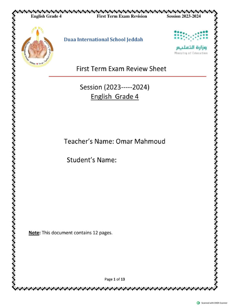 Grade 4 English Revision For First Term Exam - Copy (2) - 1 | PDF