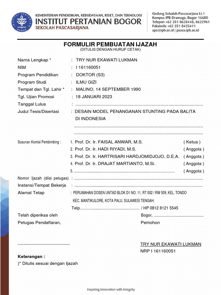 Contoh Form_Pembuatan_Ijazah_S2/S3 | PDF