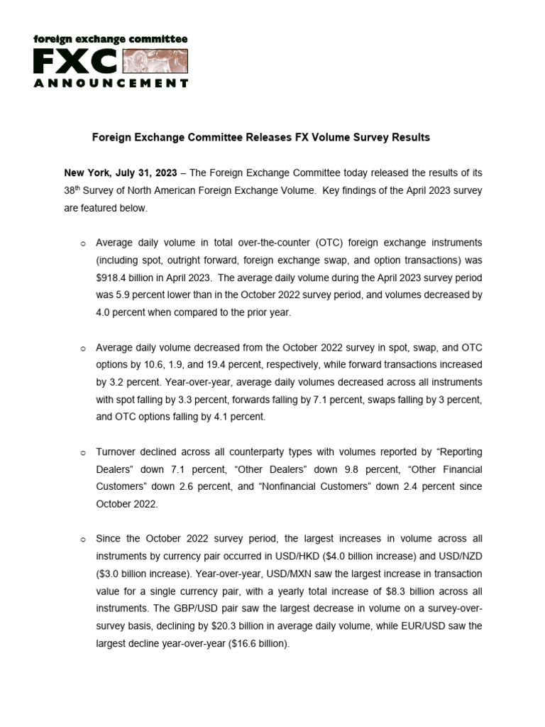 FX Volume Survey Results - April 2023 | PDF | Foreign Exchange Market ...