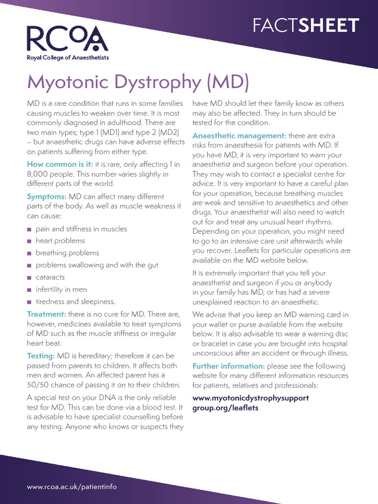 Factsheet Myotonia | PDF | Anesthesia | Human Diseases And Disorders