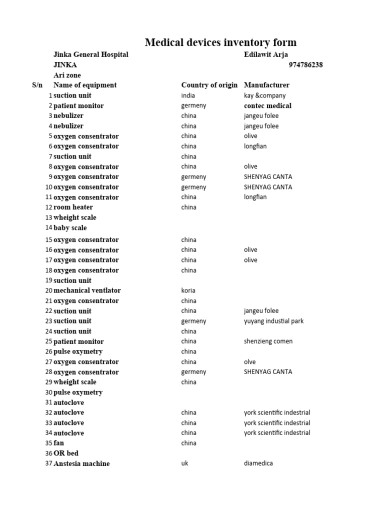 Jinka General Hospital Inventory | PDF | Medical Equipment | Medicine