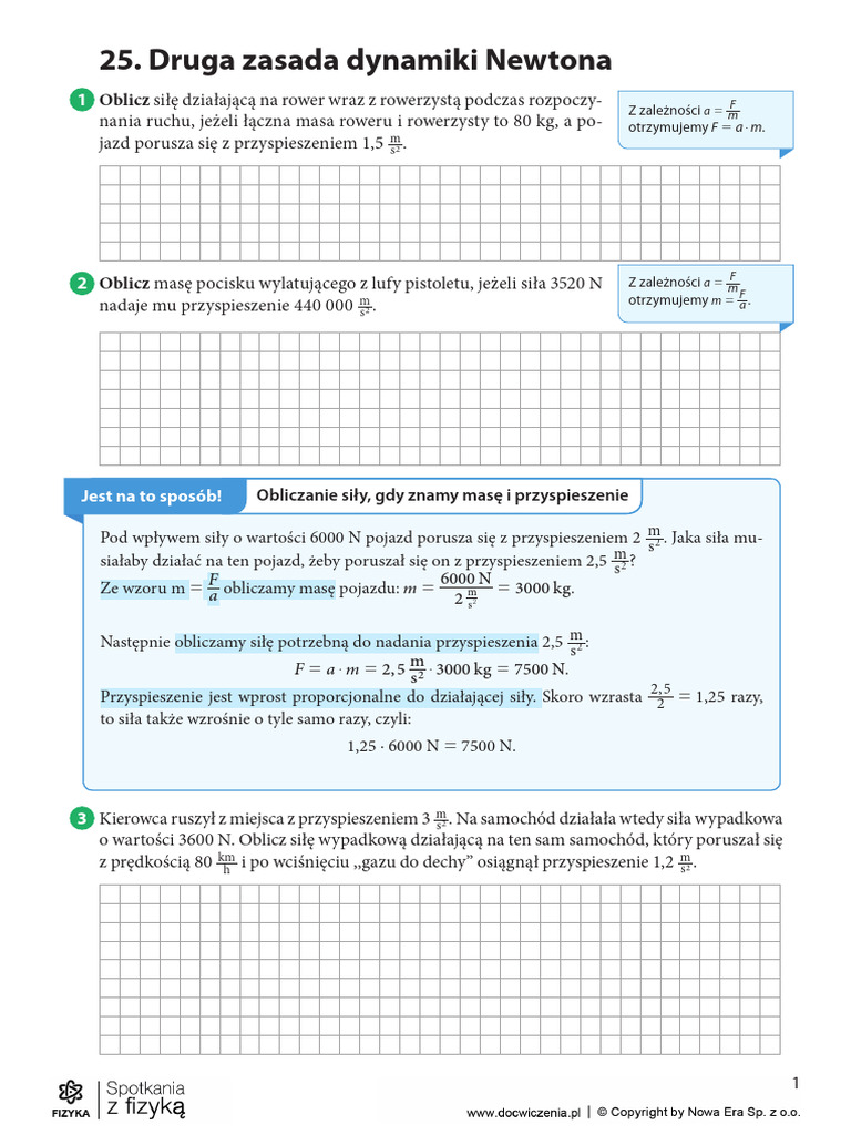 Zadania Druga Zasada Dynamiki Newtona 1 | PDF