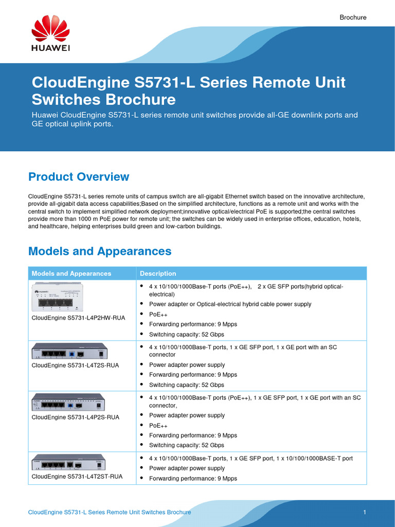 Huawei CloudEngine S5731-L Series Remote Unit Switches Brochure | PDF | Network Switch ...
