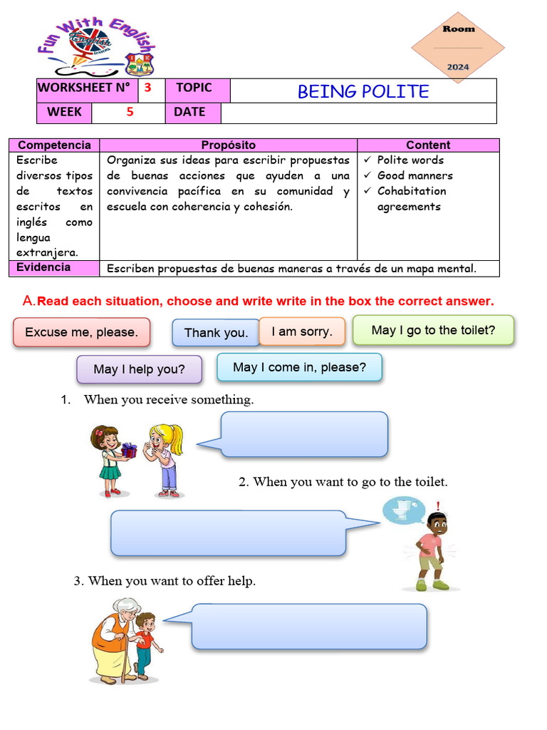 Worksheet-3-Polite Words-1° Año | PDF