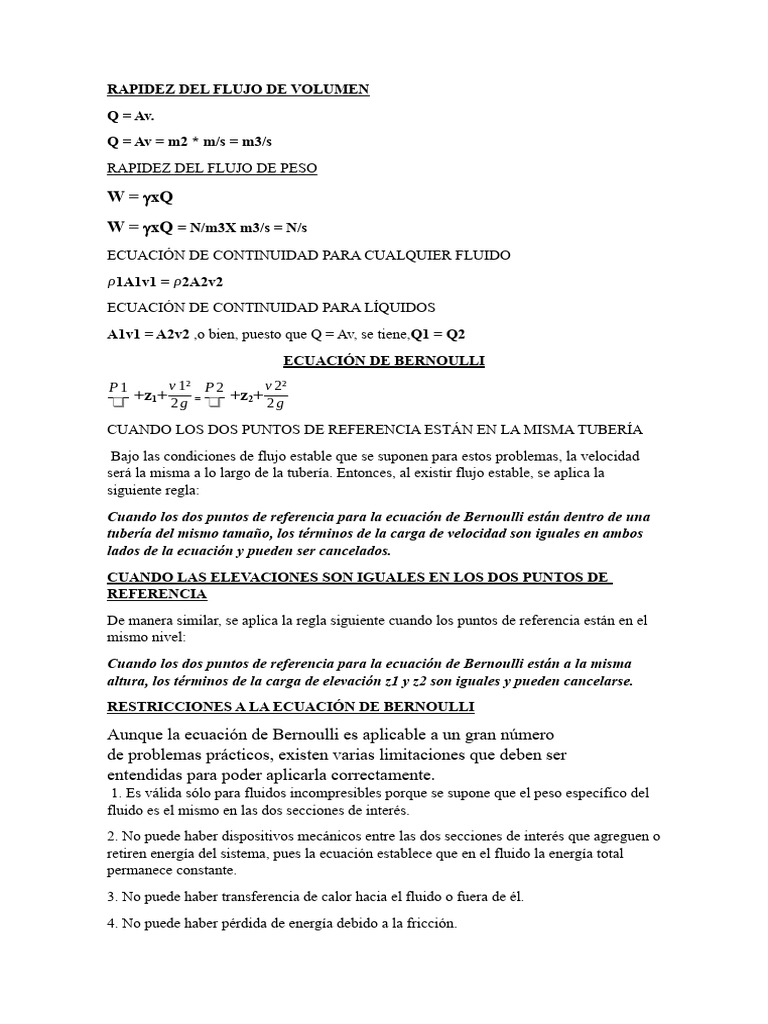 Formulario de Mecanica de Fluidos | Descargar gratis PDF | Ecuaciones | Fenomeno fisico