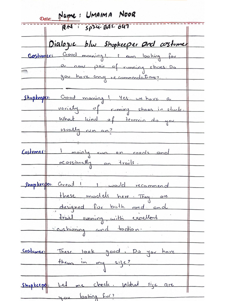 SP24-BAI-047 (English Dialogue Writing) | PDF