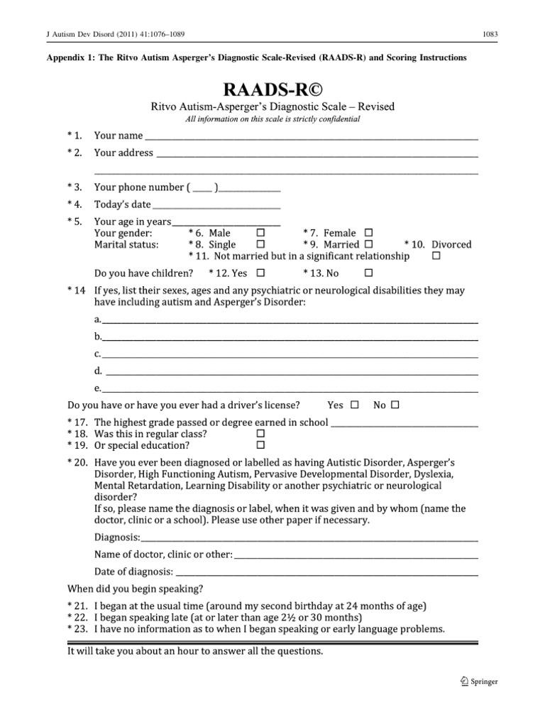 RAADS-R-Autism-Test Me | PDF | Asperger Syndrome | Autism Spectrum