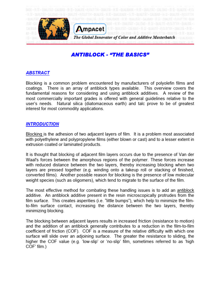 Antiblocking - The Basics | PDF | Friction | Silicon Dioxide