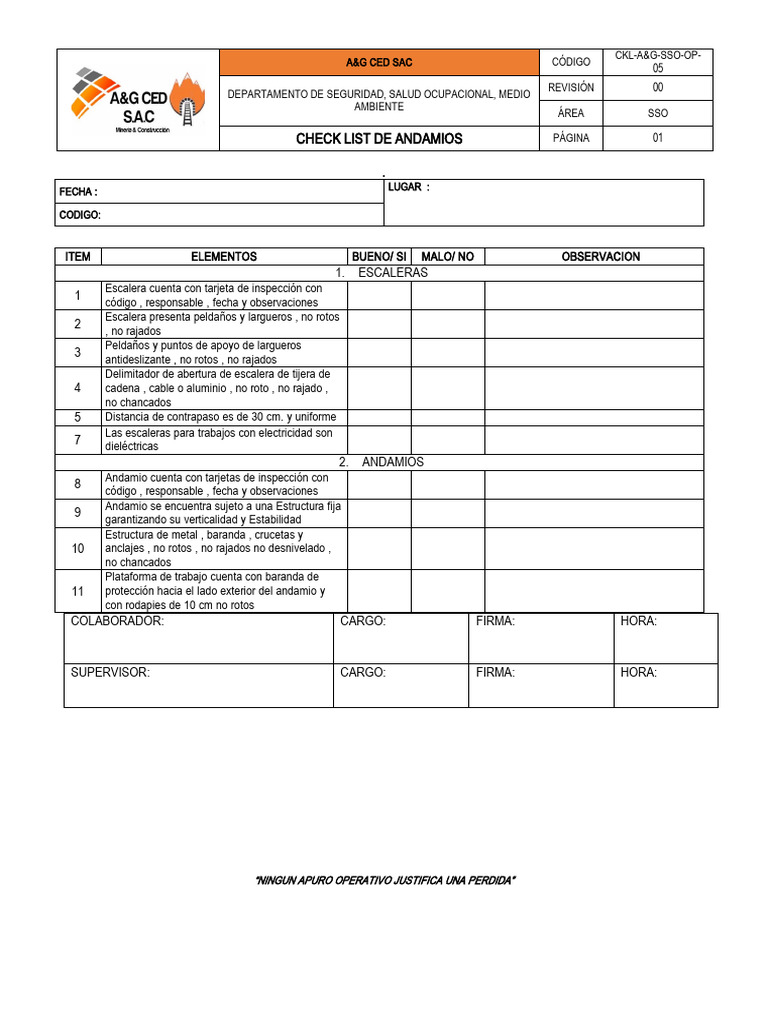 Checklist de Seguridad para Andamios y Escaleras | PDF
