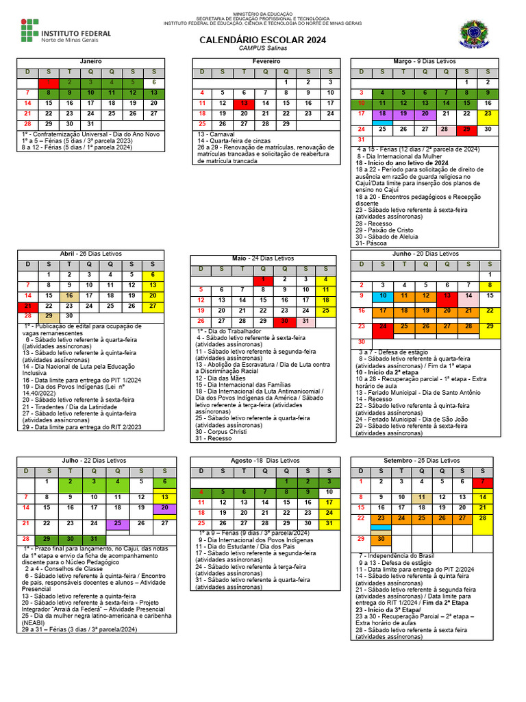 Calendário Escolar 2024 | PDF
