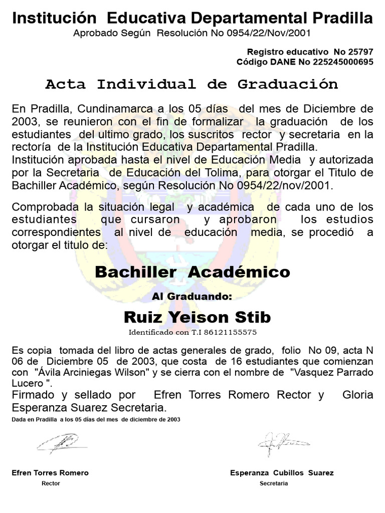 Acta de Grado Yeison Ruiz | PDF