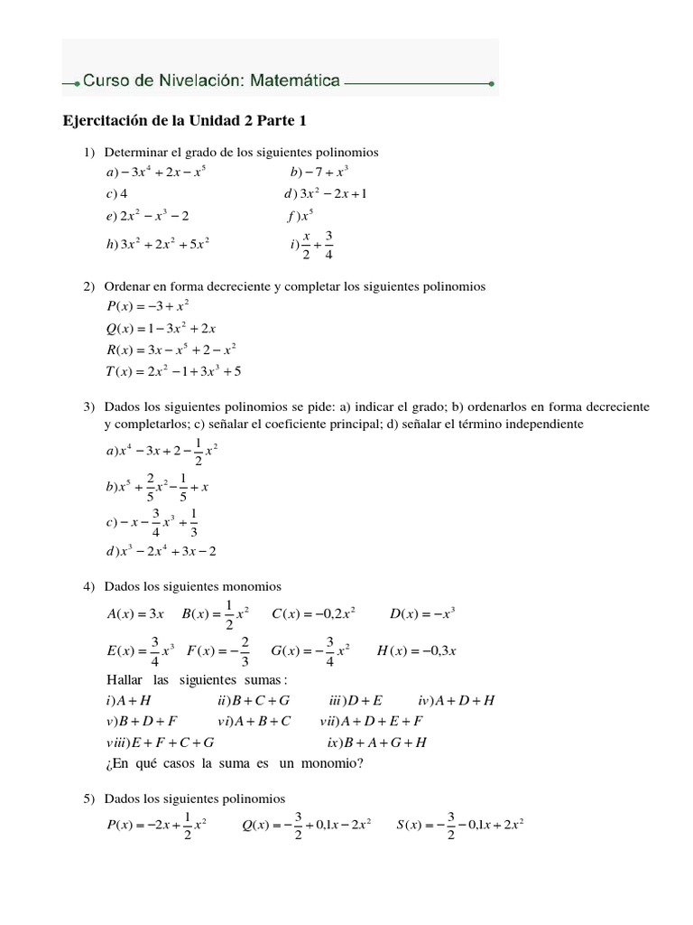 Ejercitación - Unidad2 - Parte 1 | PDF