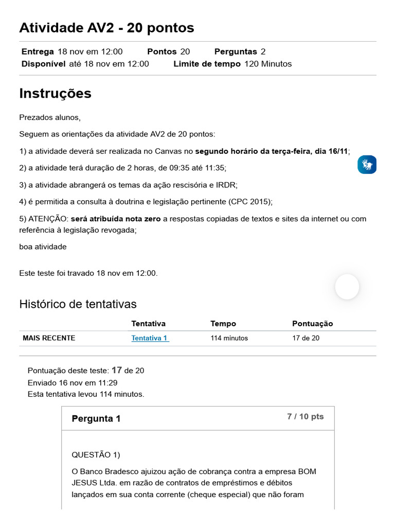 Atividade AV2 - 20 Pontos - DIR.4M1 - Direito Processual Civil II | PDF | Judiciários | Direito ...