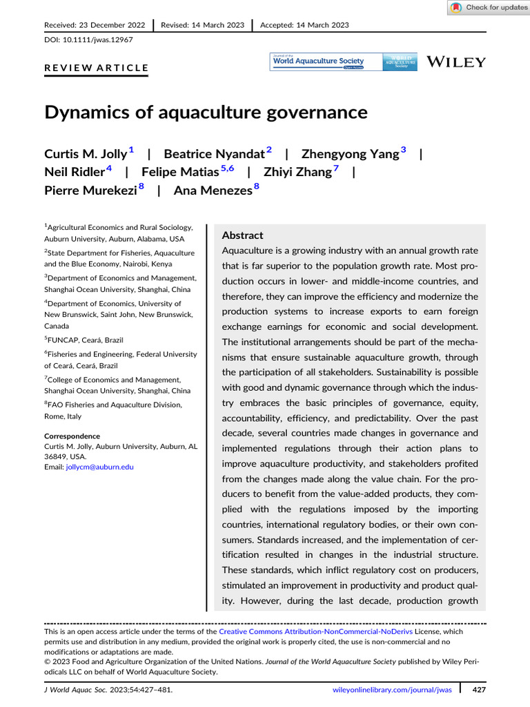 Aquaculture Governance Dynamics Explained | PDF | Governance | Aquaculture