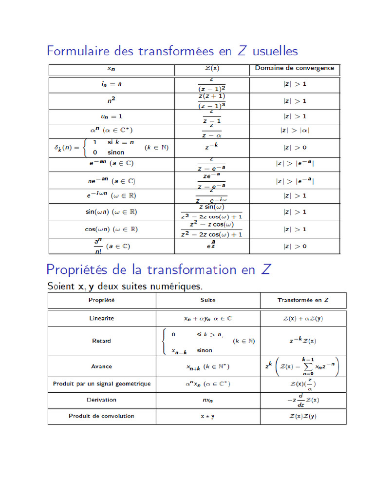Table Transformée en Z | PDF