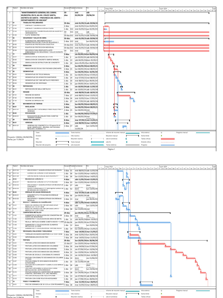 DIAGRAMA GANTT CAMAL | PDF | Elementos arquitectónicos | edificio