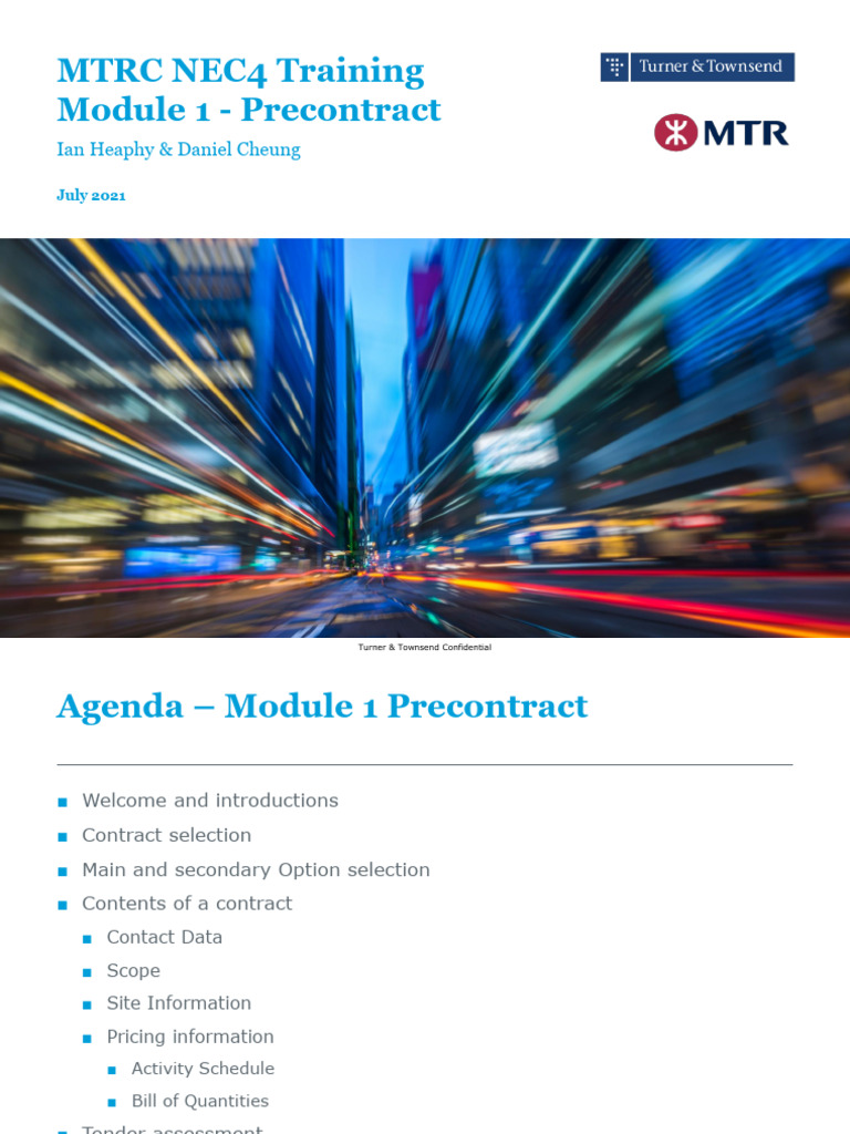 MTRC NEC4 Training Level 2 - Module 1 Rev 0.2 | PDF | Business