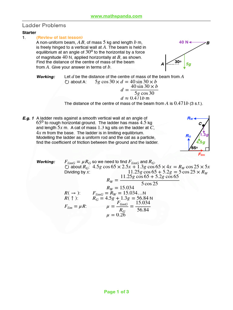 Ladder Problems WES | PDF | Force | Friction