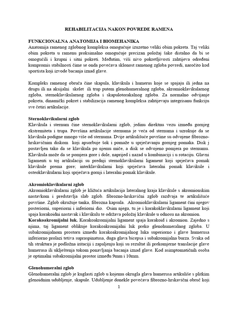 Rehabilitacija Nakon Povrede Ramena | PDF