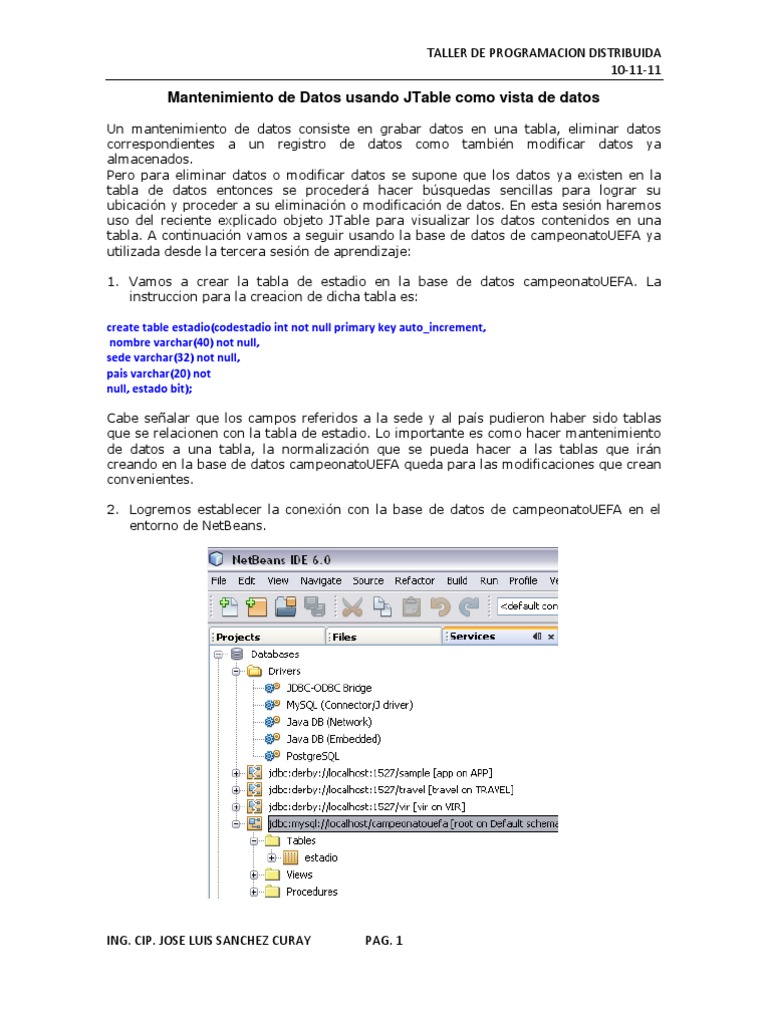 Mantenimiento de datos de estadios usando JTable para visualizar y modificar registros en Java ...