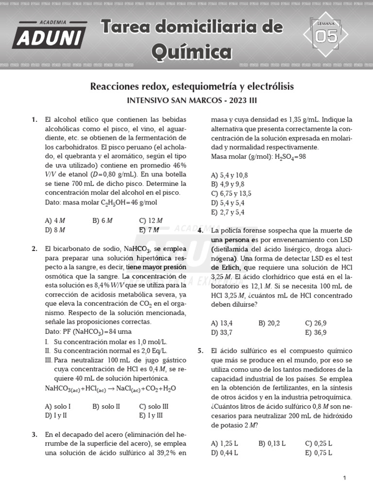 Q ISM Dom Sem5 | PDF | Concentración | Ácido
