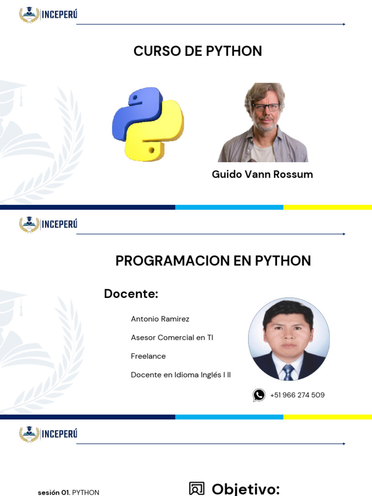 INCEPERU Python Sesion#1 | PDF | Python (lenguaje de programación) | Lenguaje de programación
