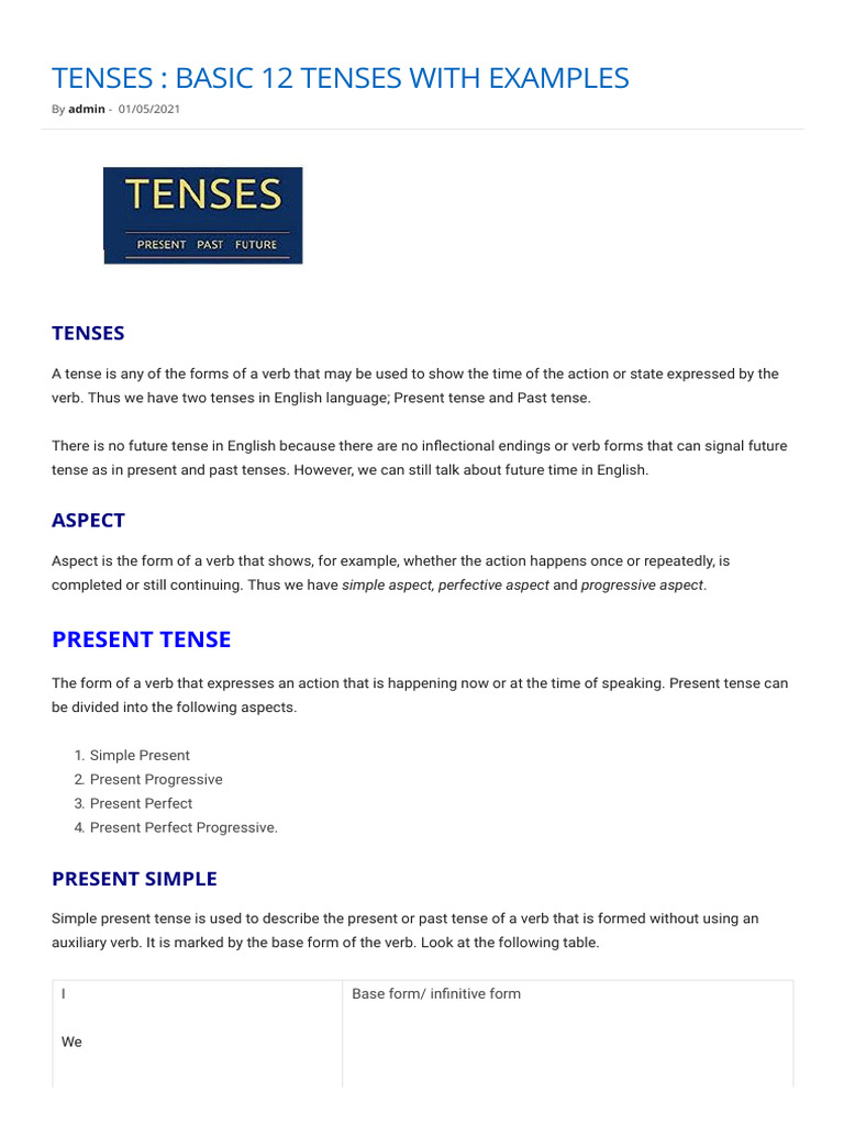 Tenses Basic 12 Tenses With Examples Dukarahisi 1620817234738 Pdf