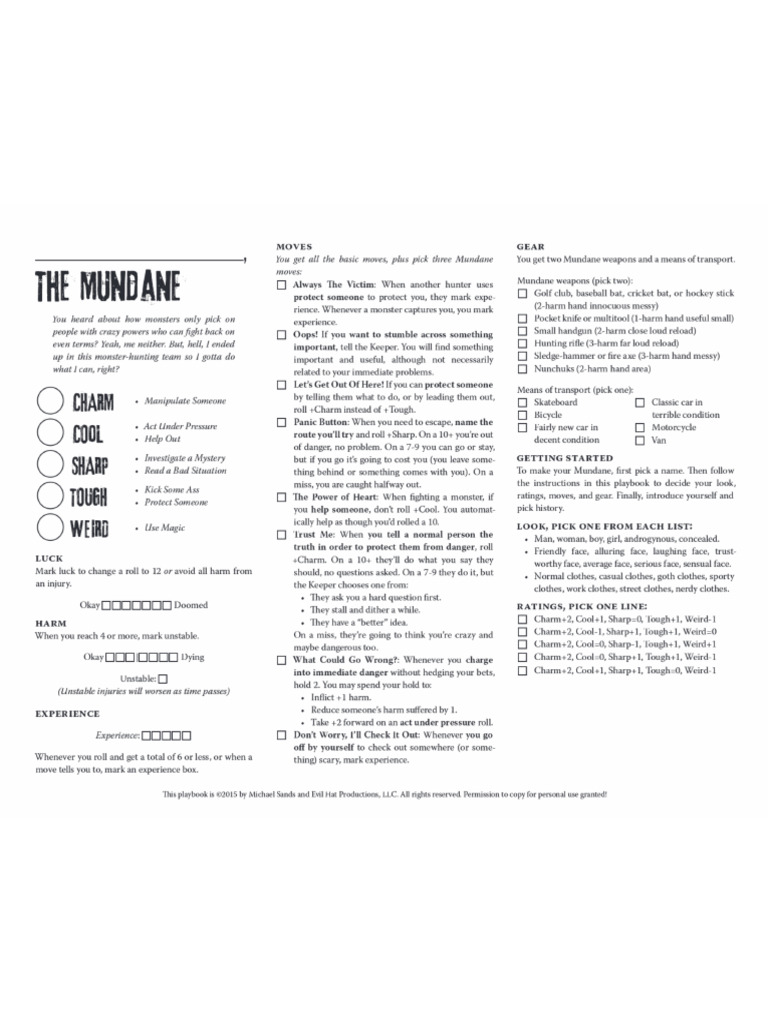 Monster of The Week Revised Playbooks | PDF