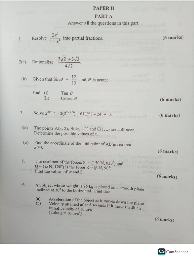 Elective Maths Examinable Questions For Wassce 2024-1 | PDF