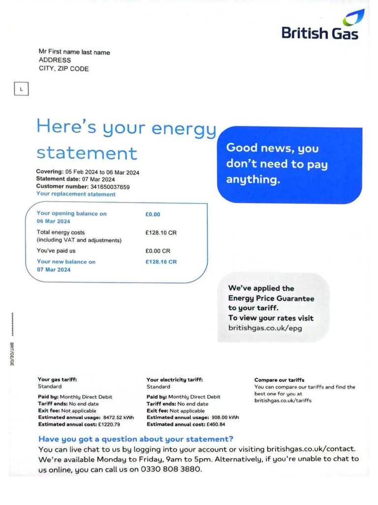 British Gas Bill | PDF
