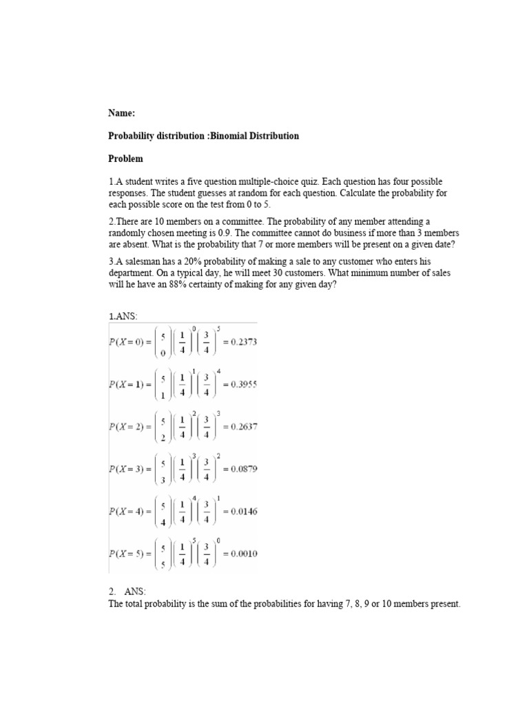 Binomial Distribution Problems | PDF
